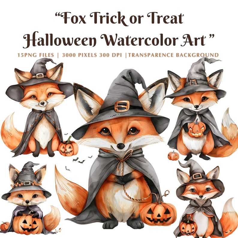 Halloween Fox Watercolor Clipart | Cute Foxes (digital Download) - Etsy
