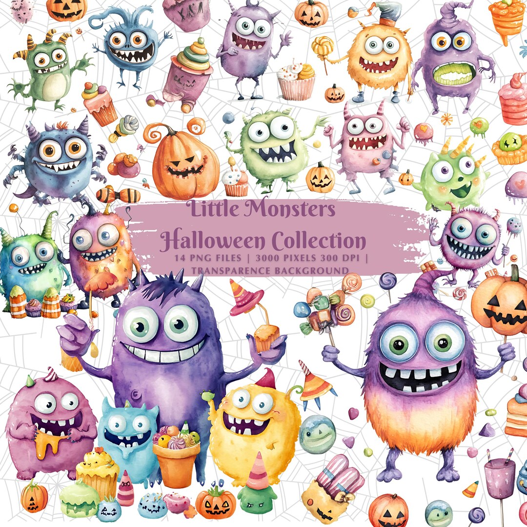 Watercolor Halloween Monster Clipart, Cute Spooky Art (digital Download ...