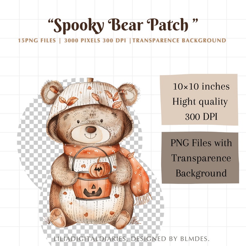 Spooky Bear Watercolor Clipart, Cute Halloween, Printable (digital ...