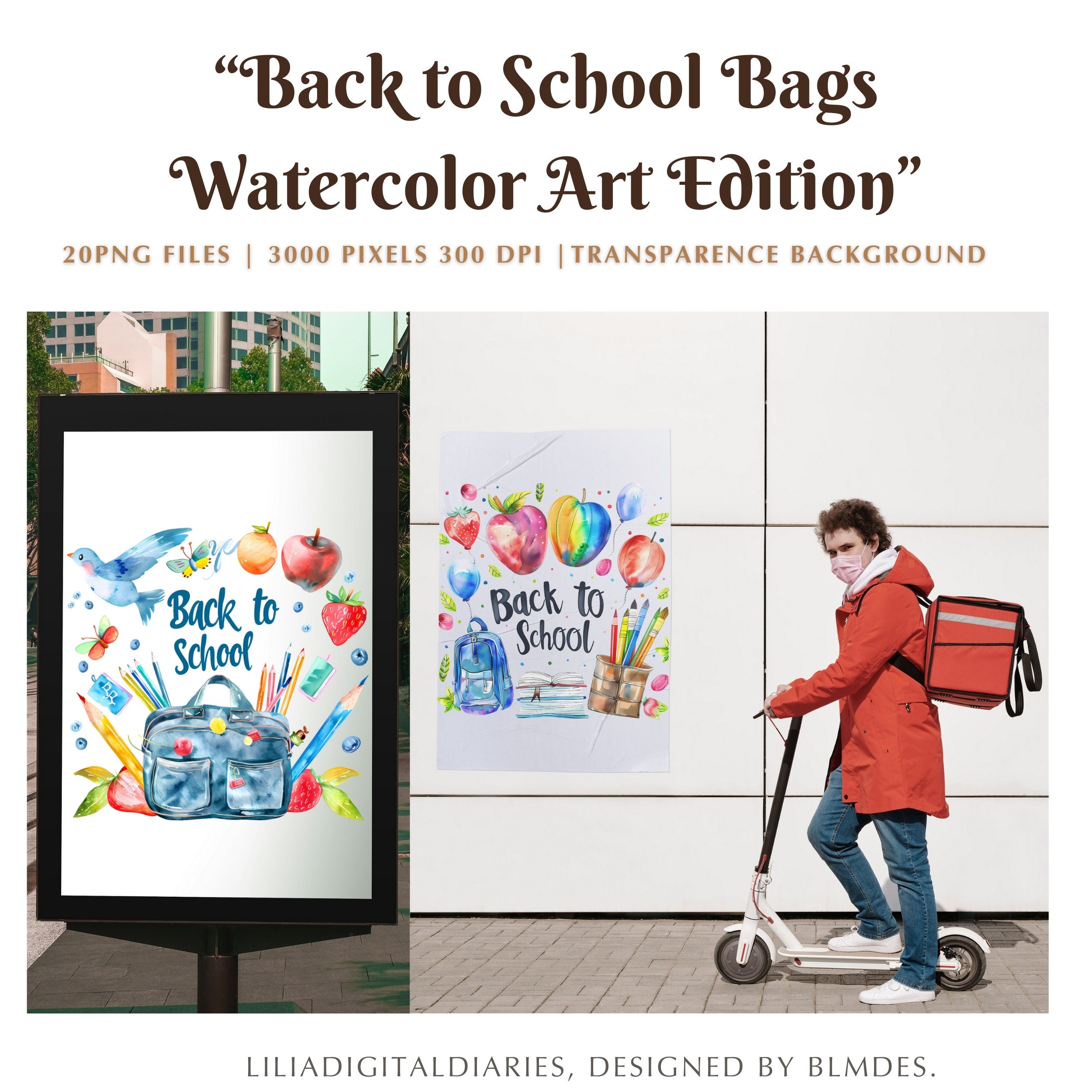 20 PNG Back to School Bags Watercolor Art Edition Unique and Vibrant ...