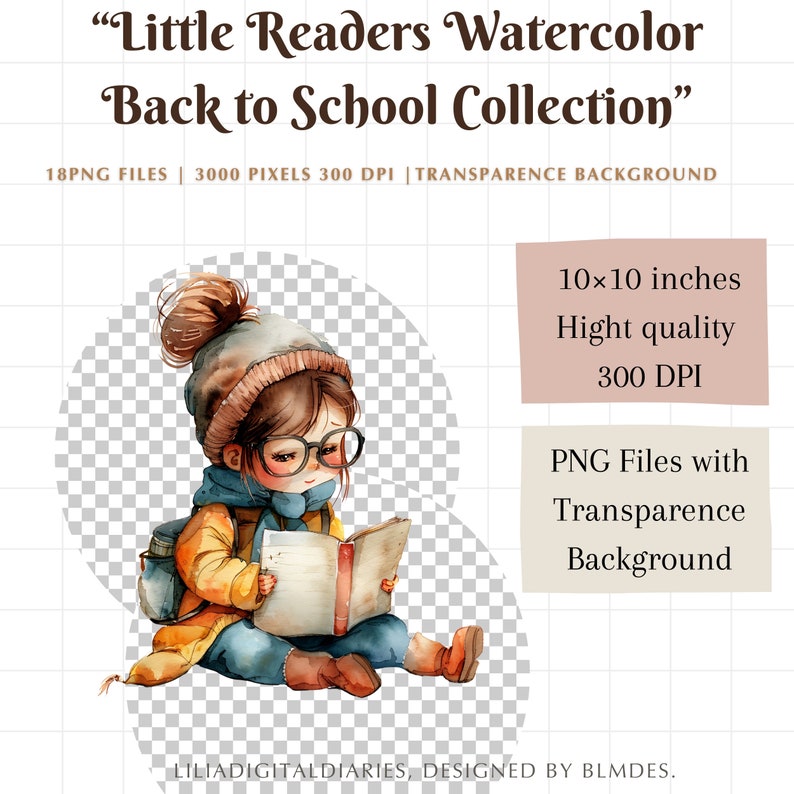 Little Readers Watercolor Back to School Collection, Whimsical Kids Art ...