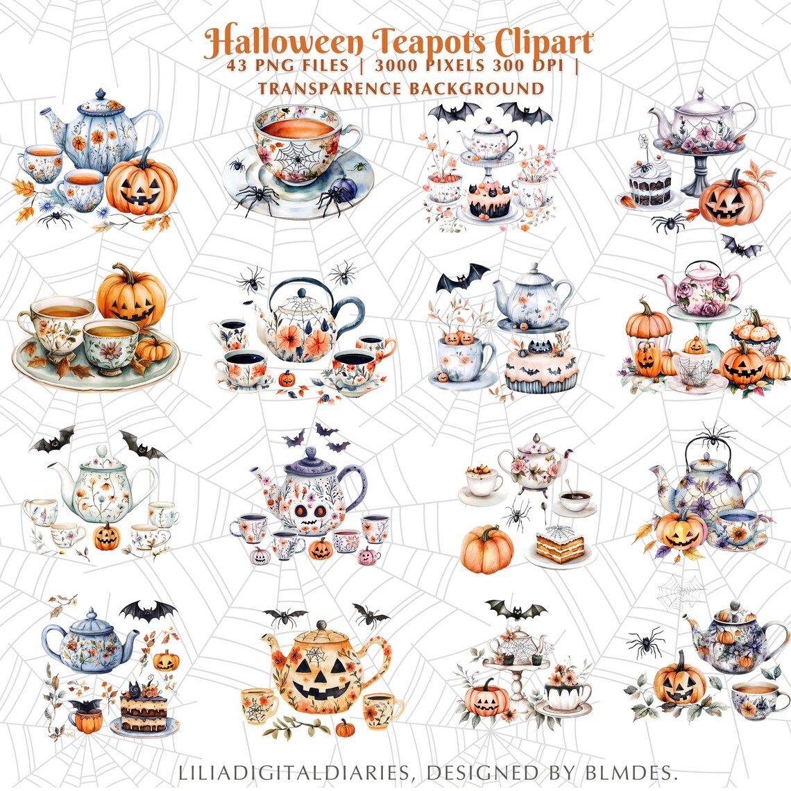 Halloween Teapots Clipart,teapots Clipart, Spooky Clipart,clipart Set ...