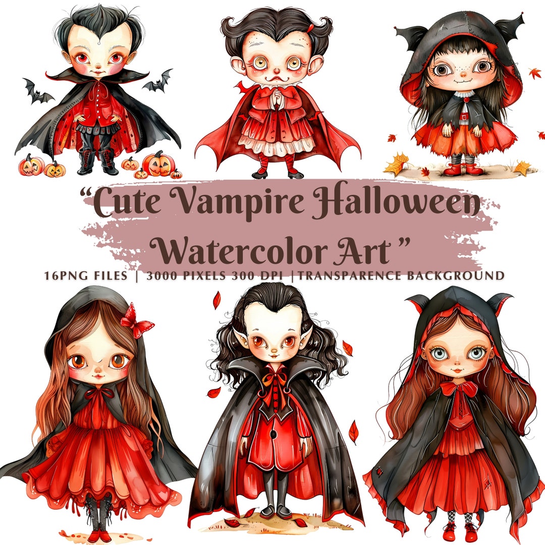 Cute Vampire Watercolor Clipart, Instant Download for Halloween Crafts ...