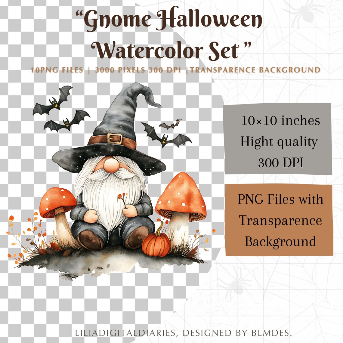 Watercolor Gnome Halloween Clipart Set, Instant Download Cute Gnomes ...