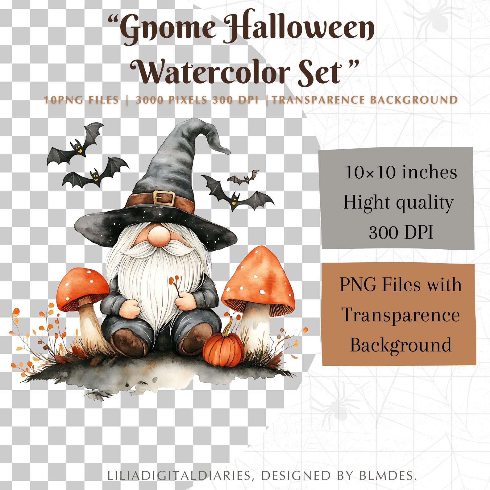 Watercolor Gnome Halloween Clipart Set, Instant Download Cute Gnomes ...