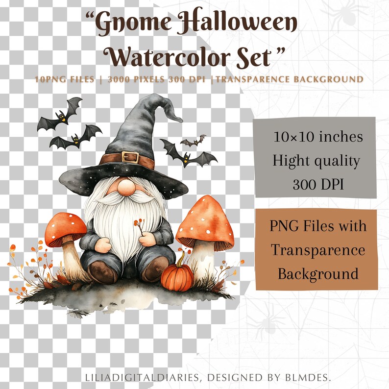 Watercolor Gnome Halloween Clipart Set, Instant Download Cute Gnomes ...