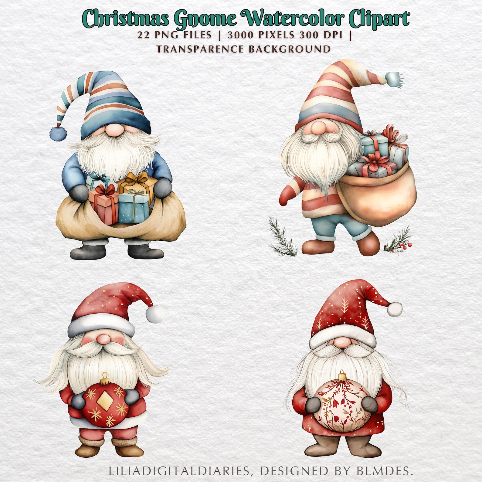 Christmas Gnome Watercolor Clipart: Festive DIY Art (digital Download ...