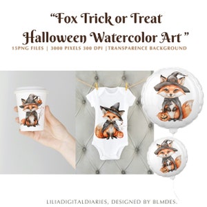 Fox Halloween Watercolor Clipart Instant Download | Cute Foxes ...