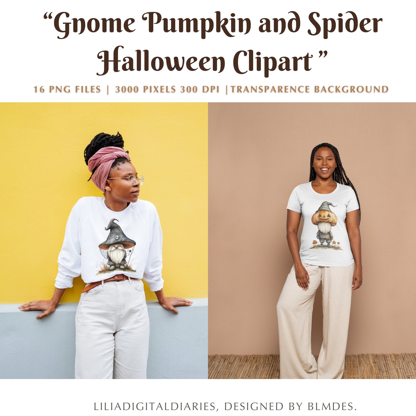 Whimsical Gnome Pumpkin and Spider Halloween Clipart Set,watercolor ...