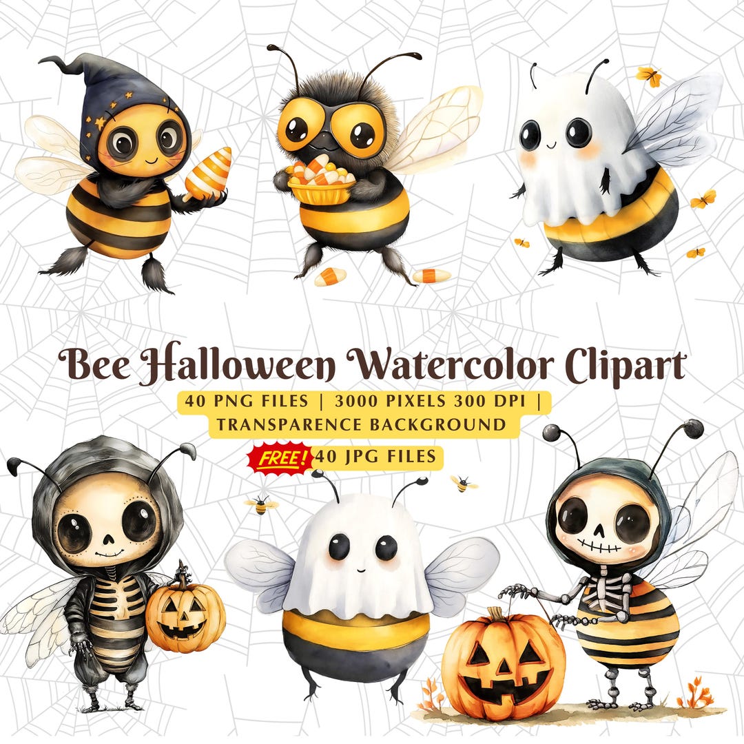 Bee Halloween Watercolor Clipart, Cute PNG (digital Download) - Etsy
