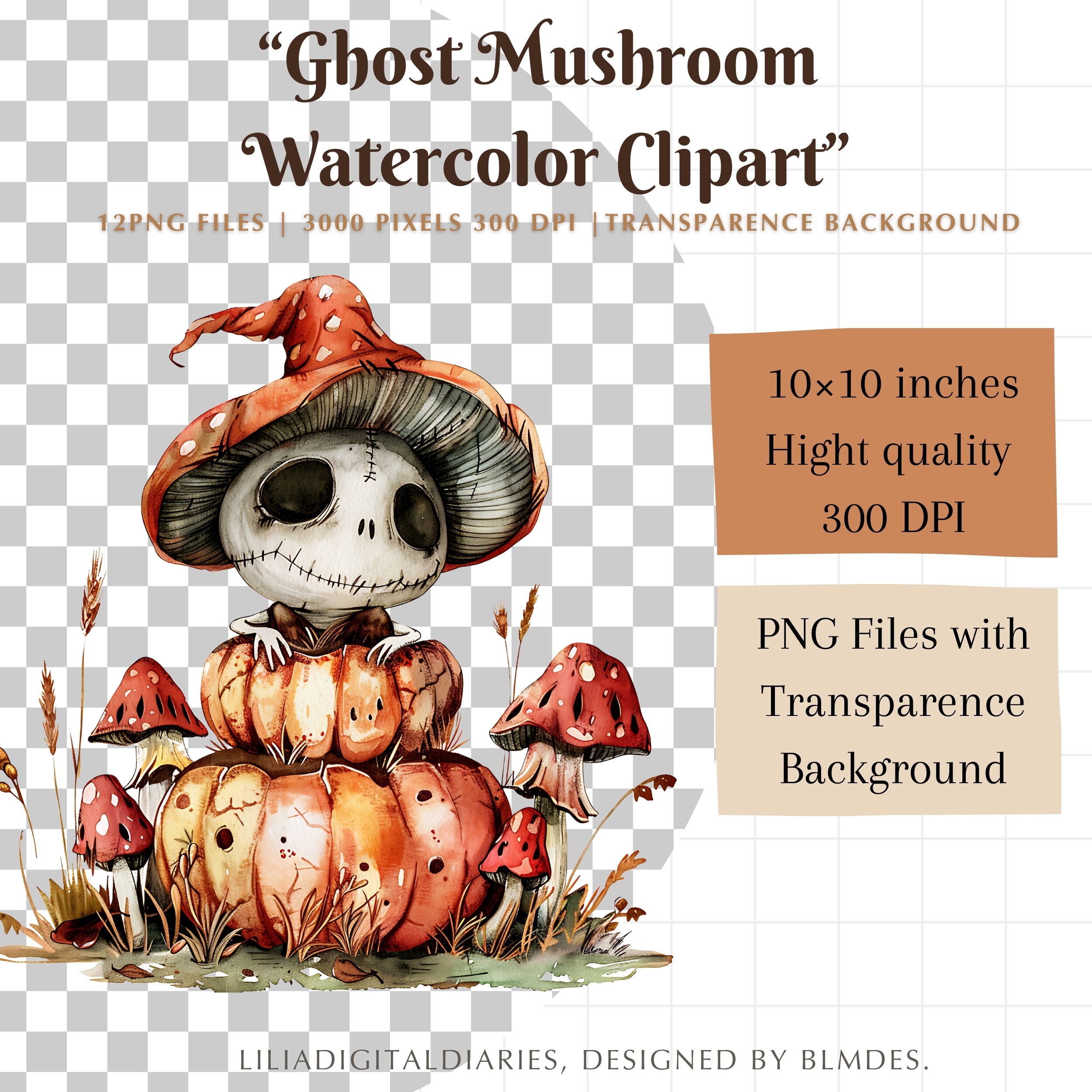 Ghost Mushroom Watercolor Clipart, Instant Download,spooky Mushroom Art ...