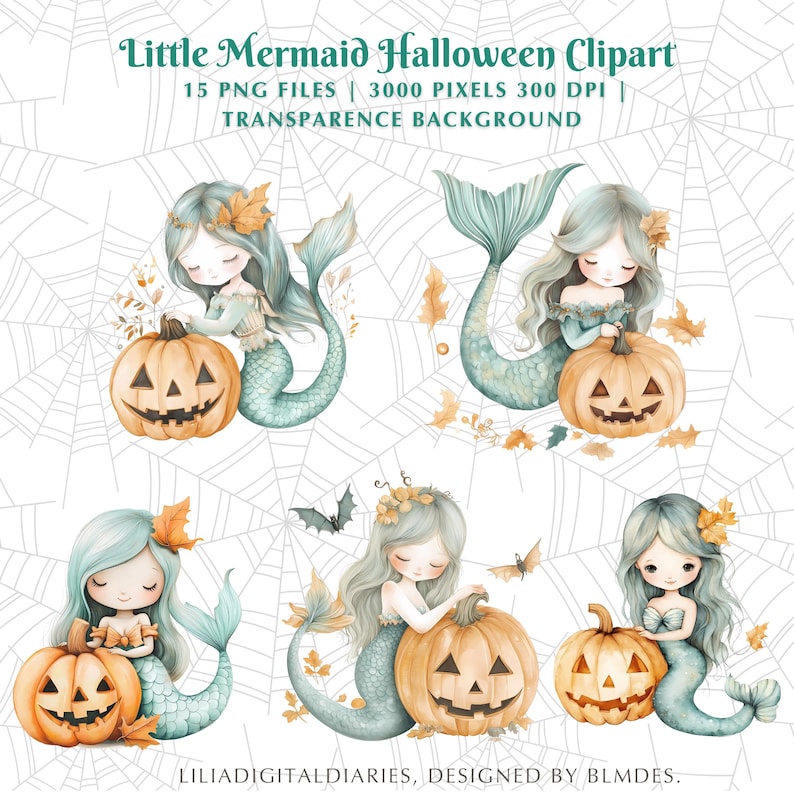 Little Mermaid Halloween Clipart,mermaid Clipart, Halloween Clipart ...