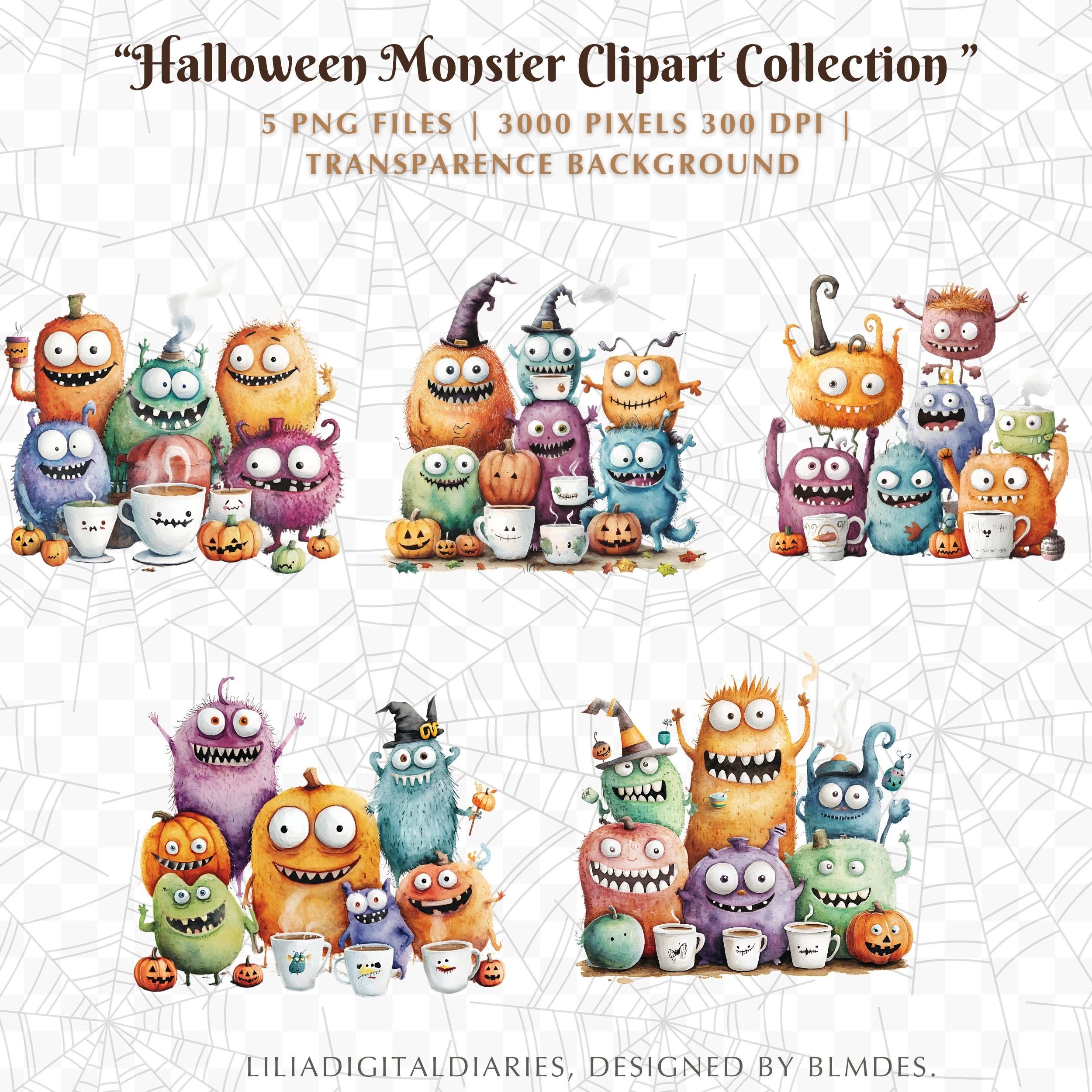 Watercolor Halloween Monster Clipart Set, Cute Spooky Creatures ...