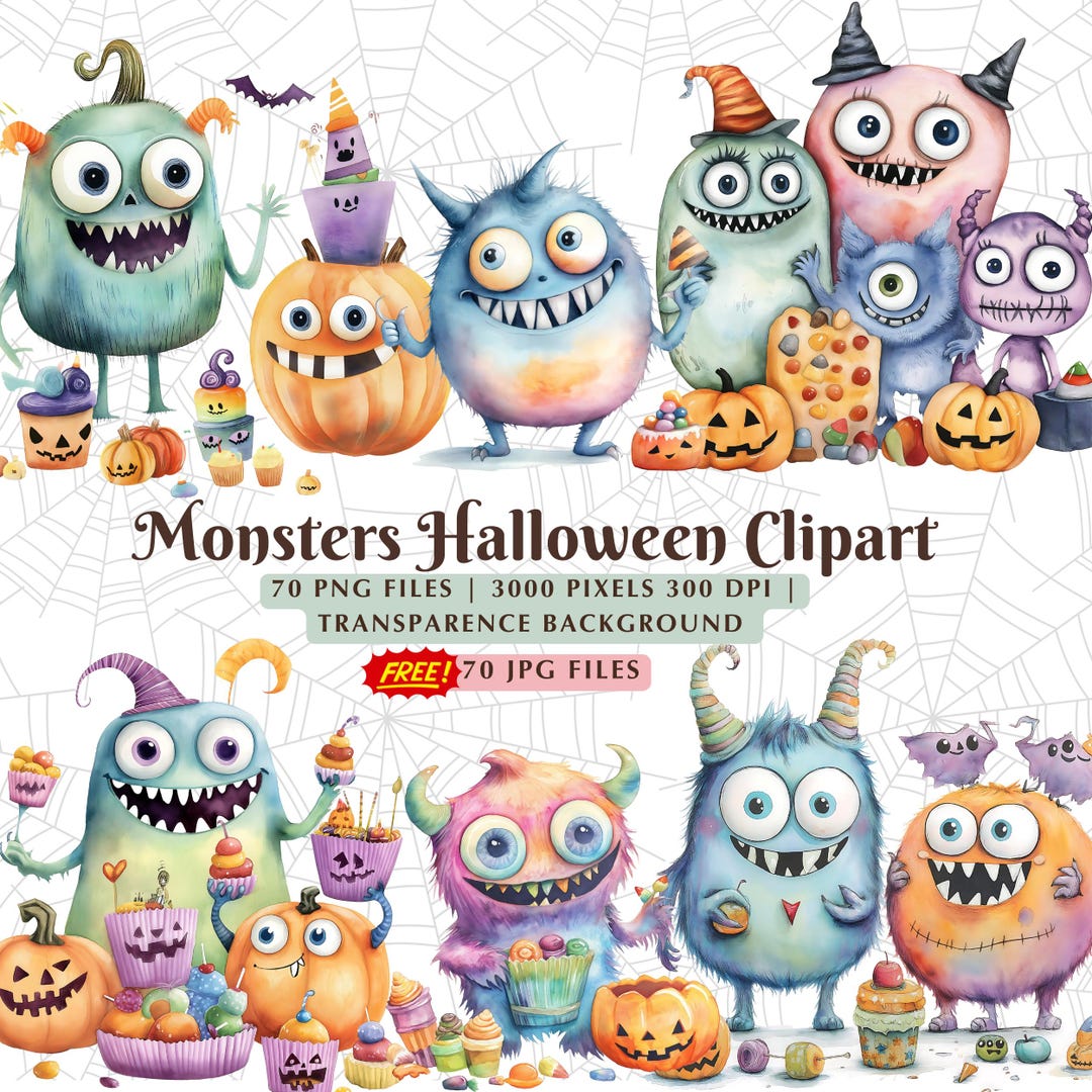 Cute Monsters Halloween Clipart, Spooky Designs (PNG & JPG) - Etsy