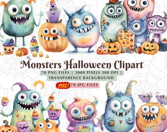 Monstrously Cute Halloween Clipart Bundle, Spooky Halloween Mini ...