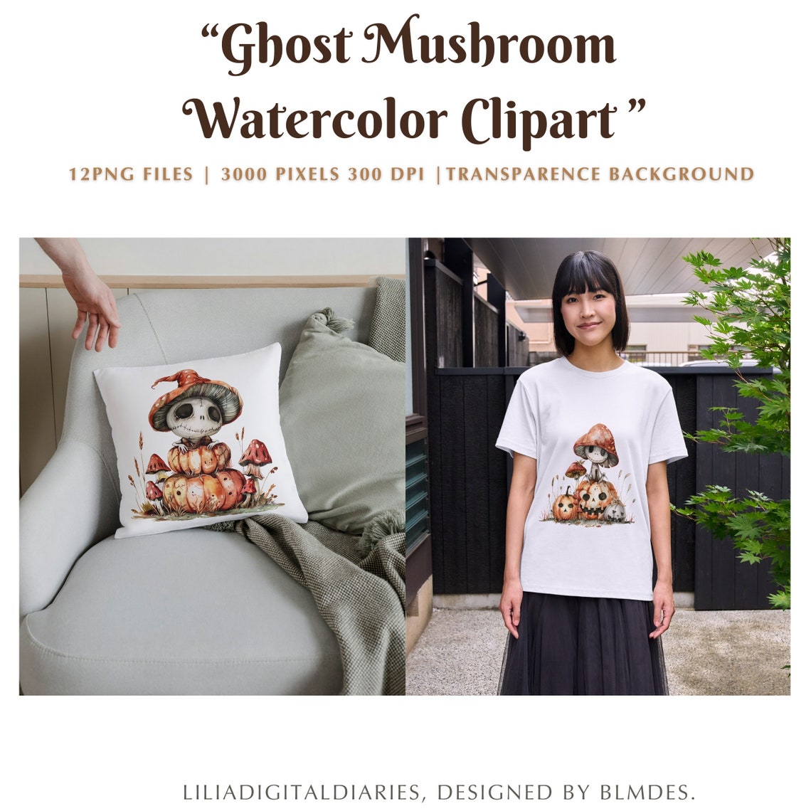 Ghost Mushroom Watercolor Clipart, Instant Download,spooky Mushroom Art ...