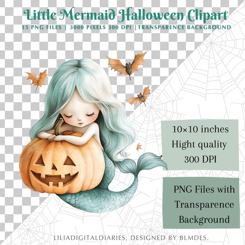 Little Mermaid Halloween Clipart,mermaid Clipart, Halloween Clipart ...