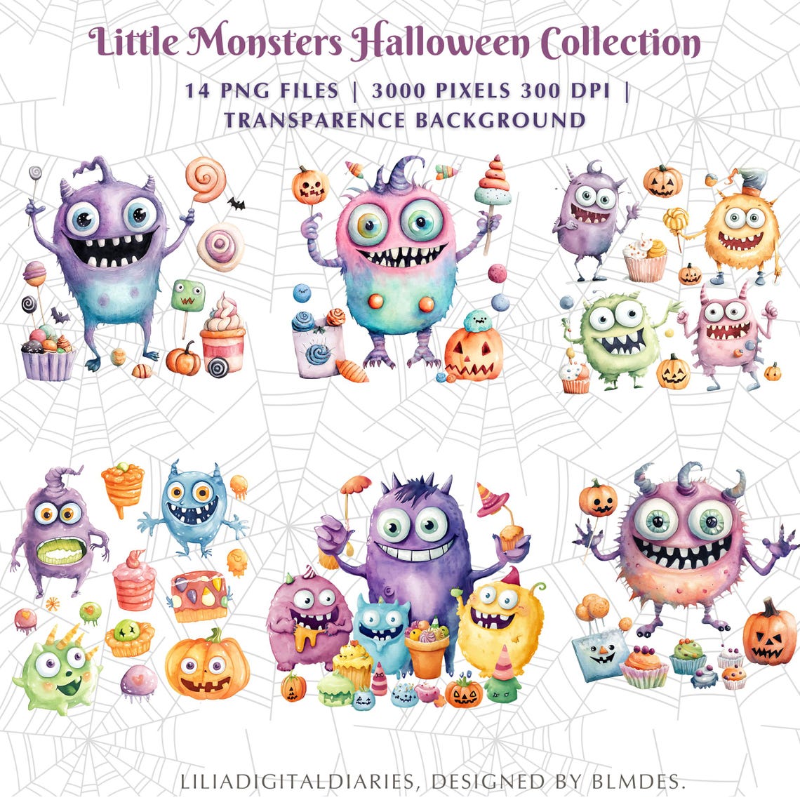 Little Monsters, Halloween Clip, Watercolor Art, Monster Clip, Instant ...