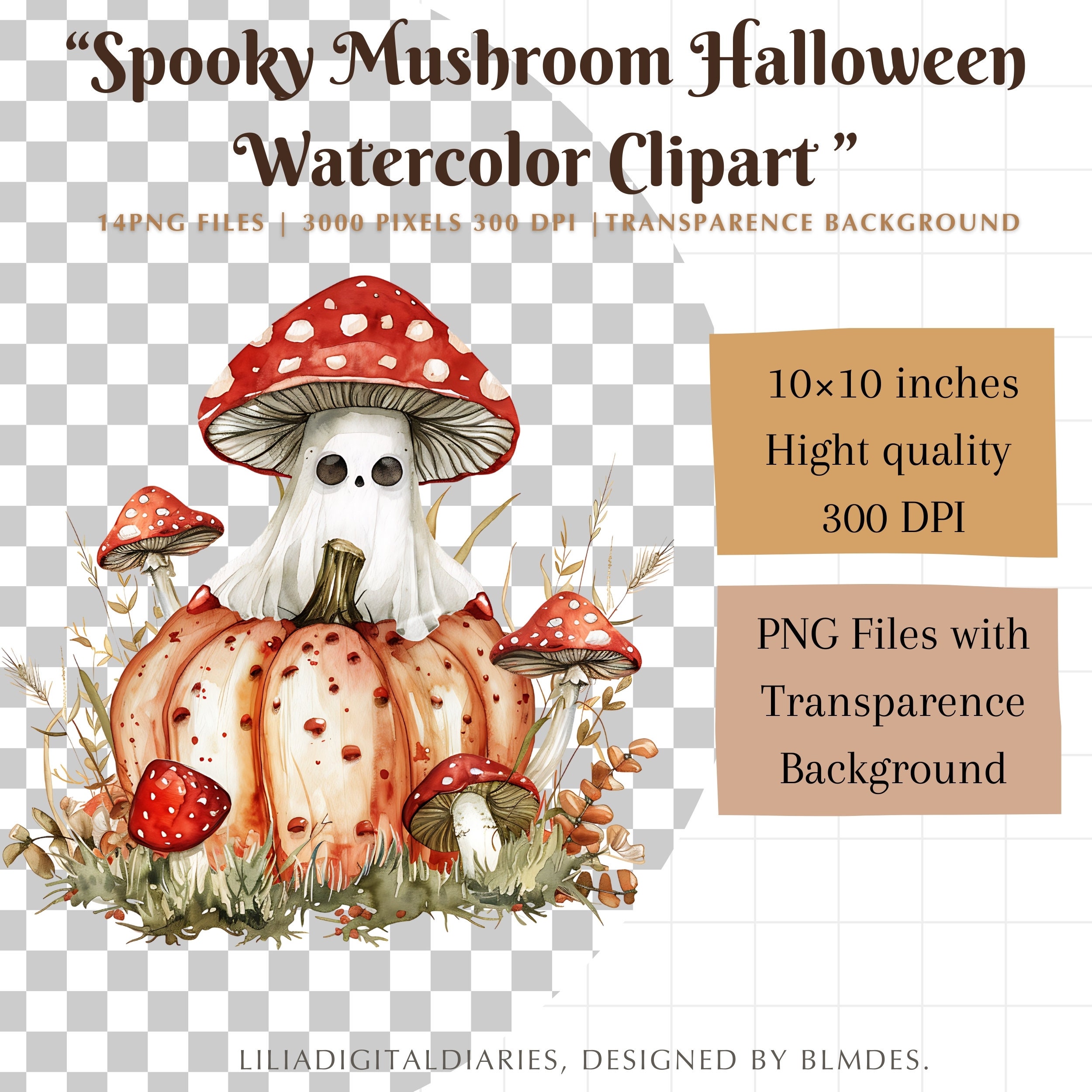 Spooky Mushroom Halloween Watercolor Clipart | Instant Download ...