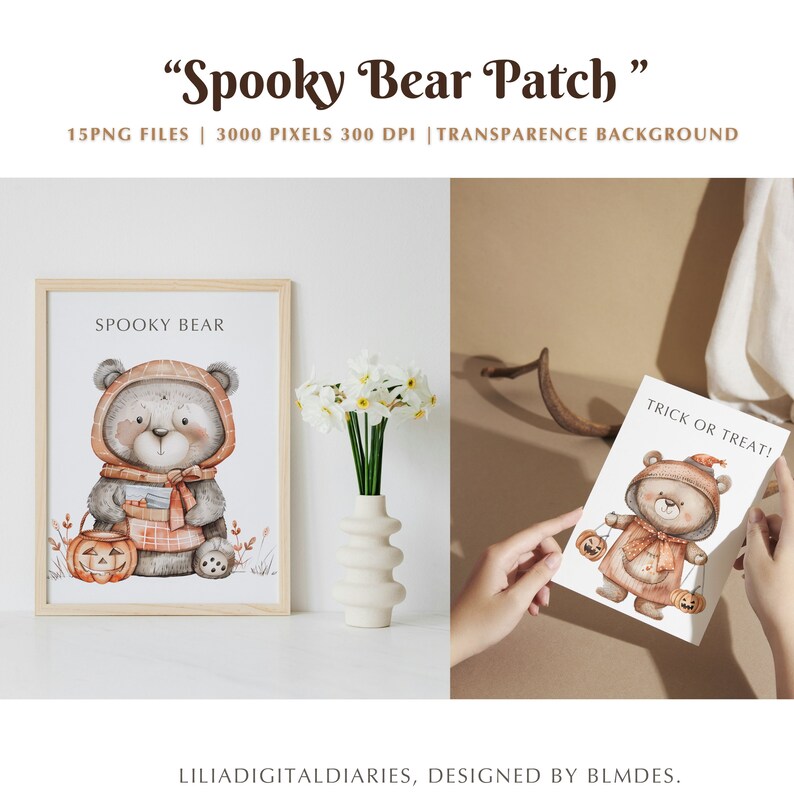 Spooky Bear Watercolor Clipart, Cute Halloween, Printable (digital ...