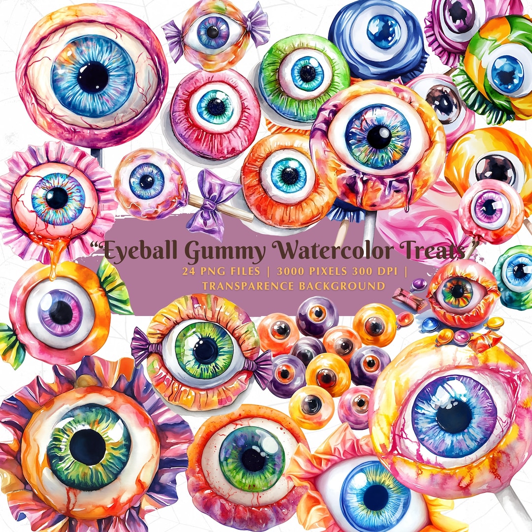 Whimsical Eyeball Gummy Watercolor Treats,instant Download,spooky Cute ...