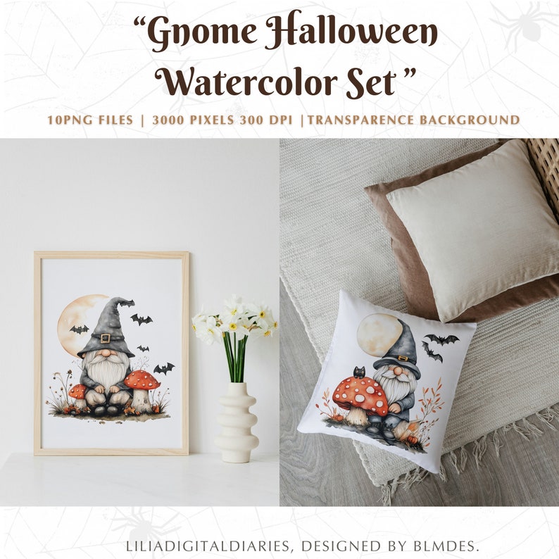 Watercolor Gnome Halloween Clipart Set, Instant Download Cute Gnomes ...