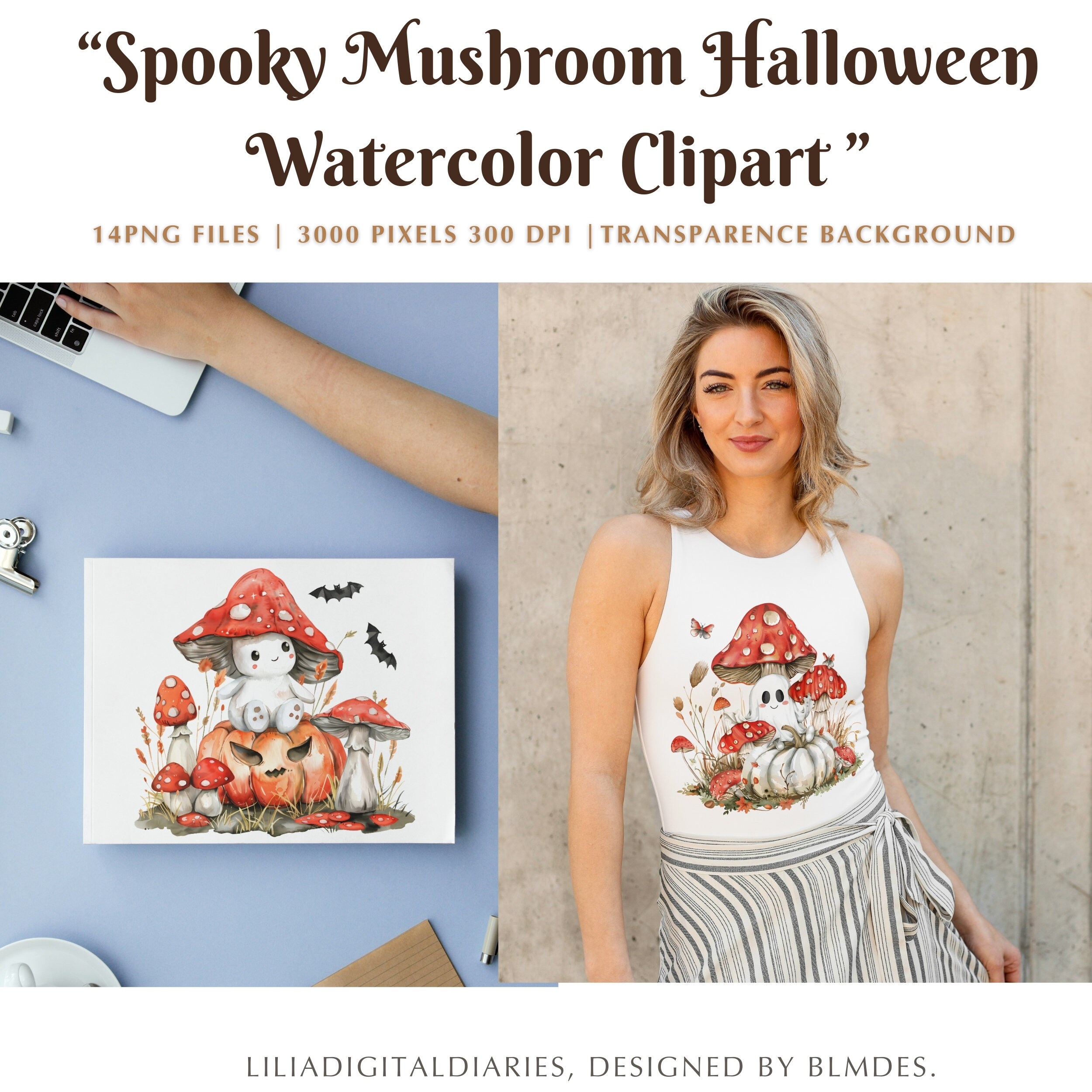 Spooky Mushroom Halloween Watercolor Clipart | Instant Download ...