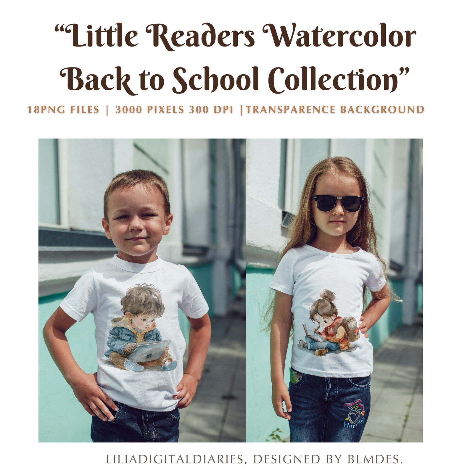 Little Readers Watercolor Back to School Collection, Whimsical Kids Art ...
