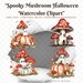 Spooky Mushroom Halloween Watercolor Clipart Instant Download Halloween ...