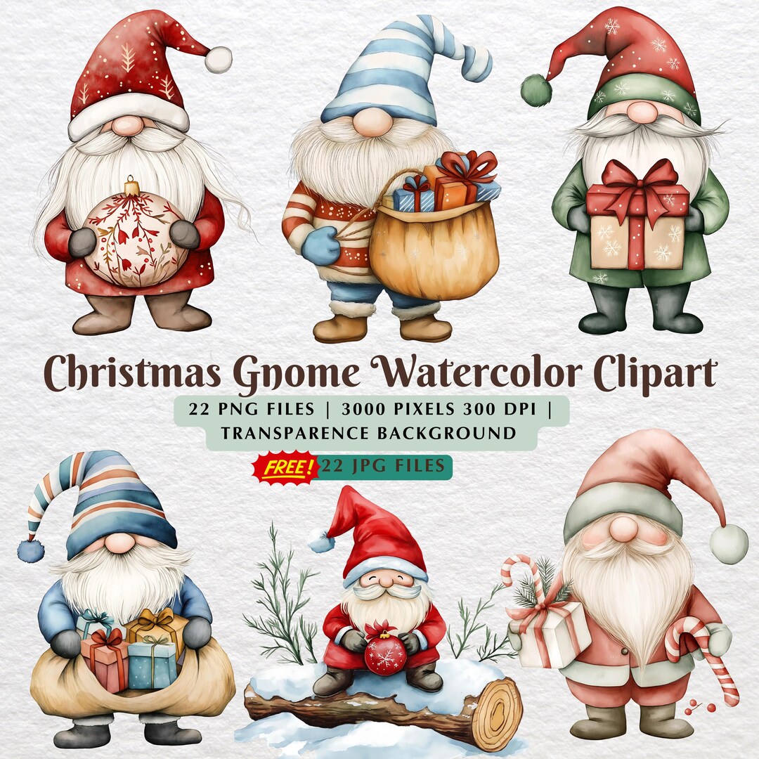Christmas Gnome Watercolor Clipart: Festive DIY Art (digital Download ...