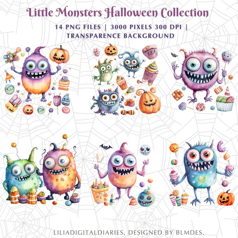 Watercolor Halloween Monster Clipart, Cute Spooky Art (digital Download ...