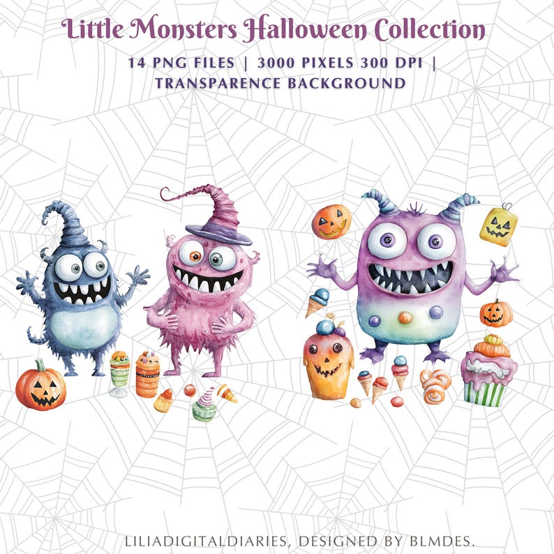 Watercolor Halloween Monster Clipart, Cute Spooky Art (digital Download ...
