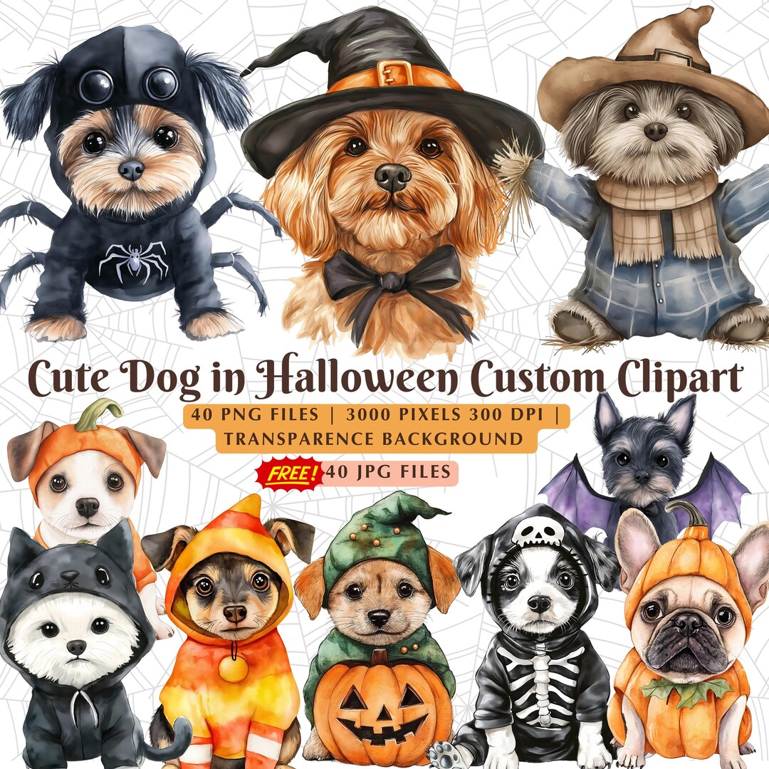Cute Dogs in Halloween Costumes Clipart, Halloween Clipart, Cute Dog ...
