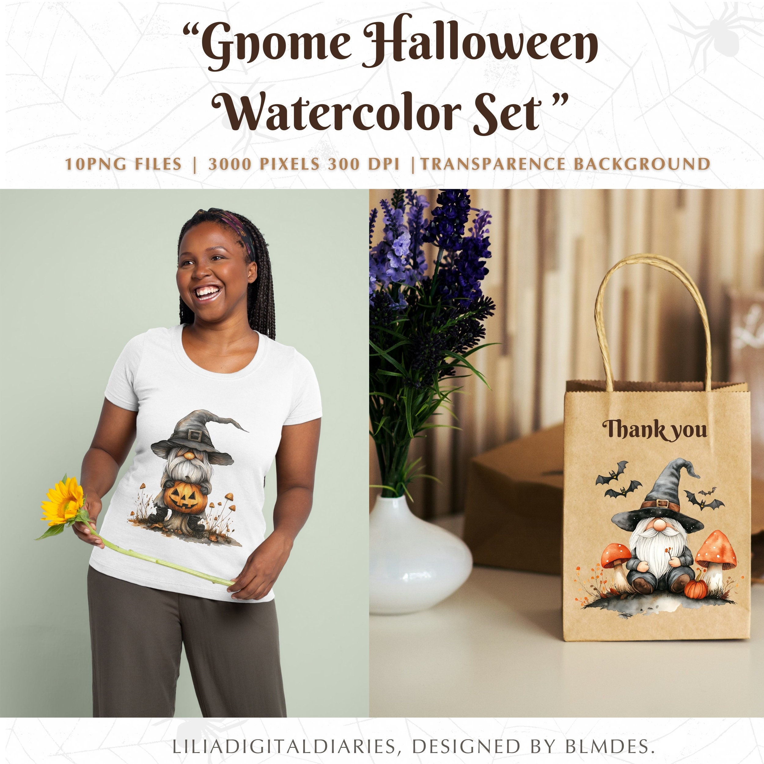 Watercolor Gnome Halloween Clipart Set, Instant Download Cute Gnomes ...