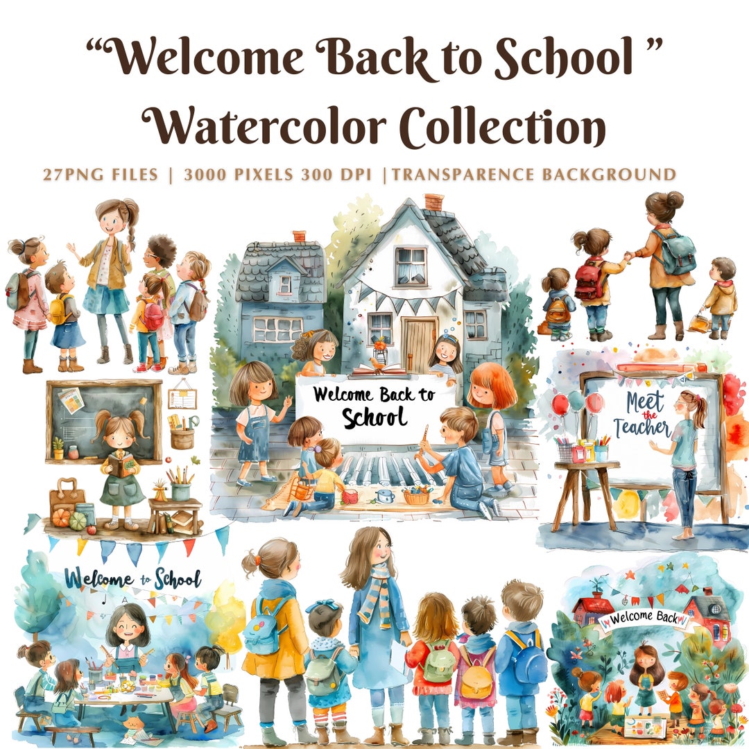 Watercolor Back to School Clipart: Classroom Decor (digital Download ...