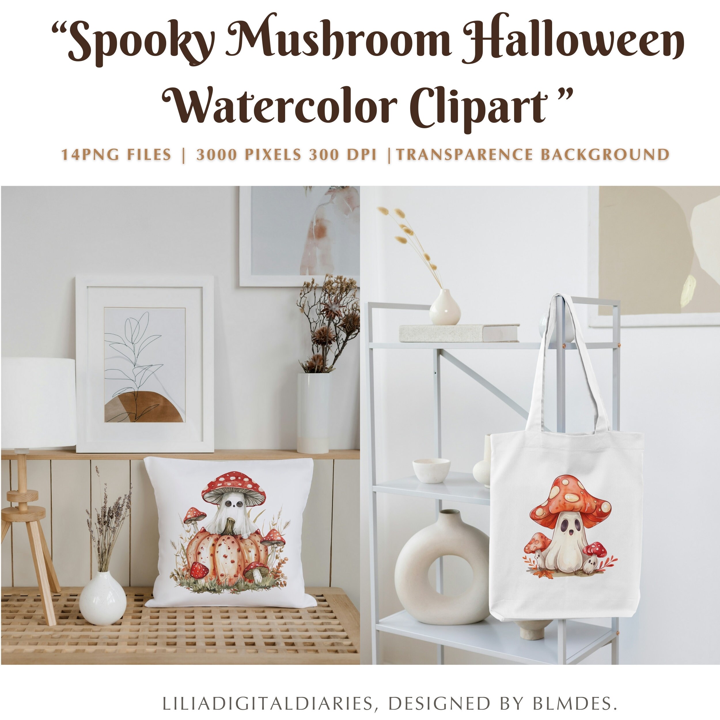 Spooky Mushroom Halloween Watercolor Clipart | Instant Download ...