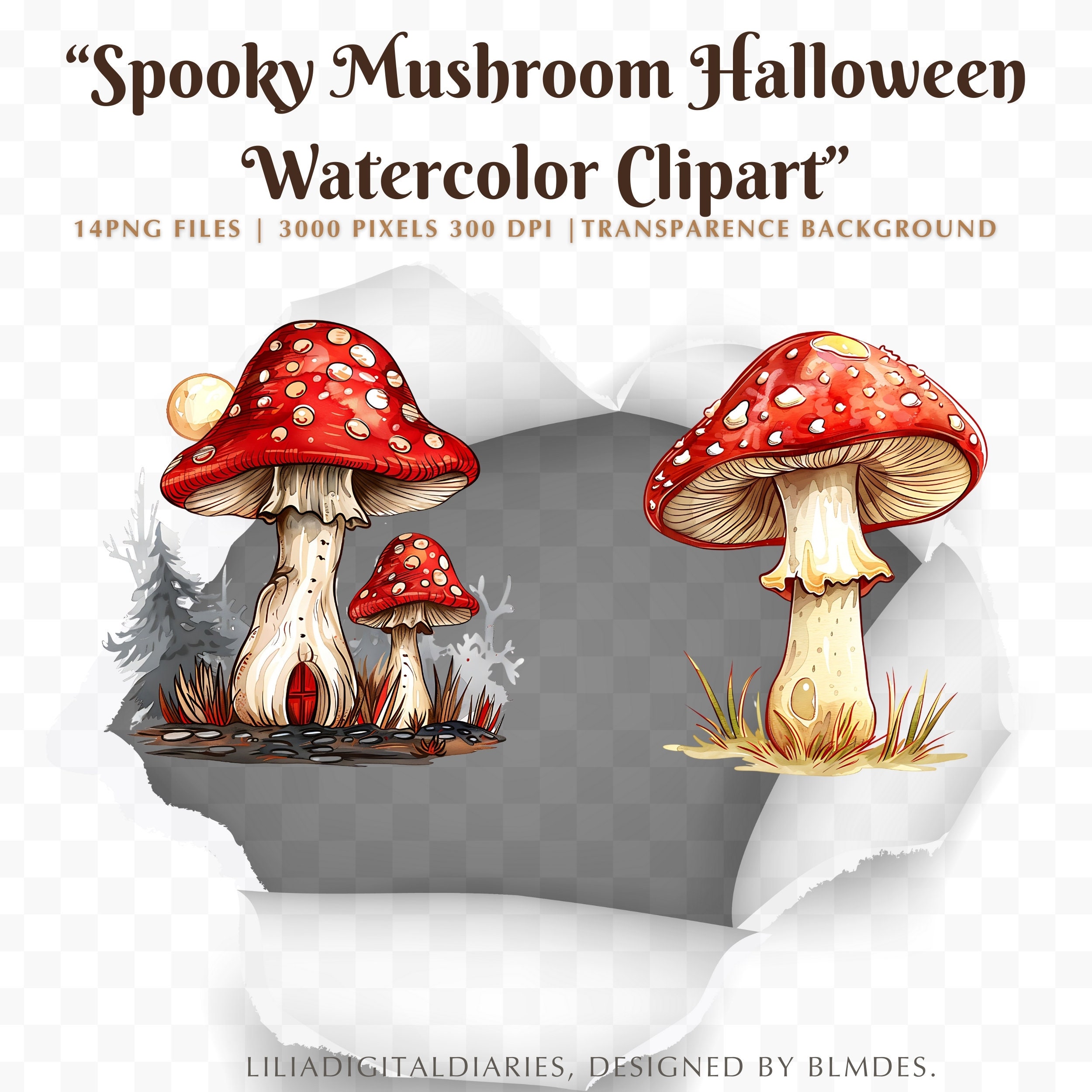 Spooky Mushroom Halloween Watercolor Clipart | Instant Download ...