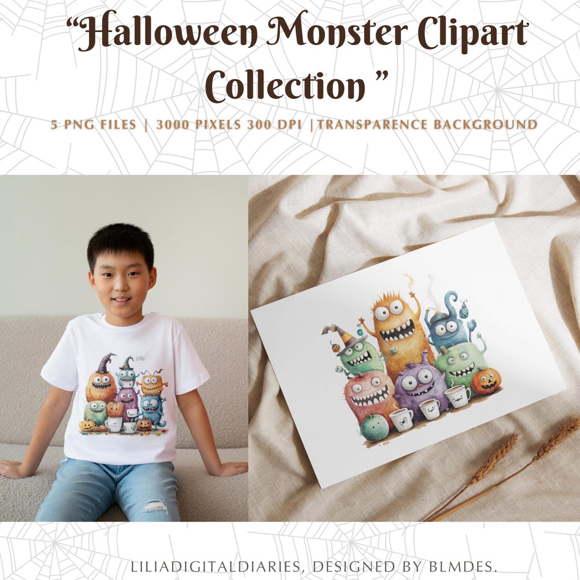 Halloween Monster Clipart Set,watercolor Digital Clipart,cute Halloween ...