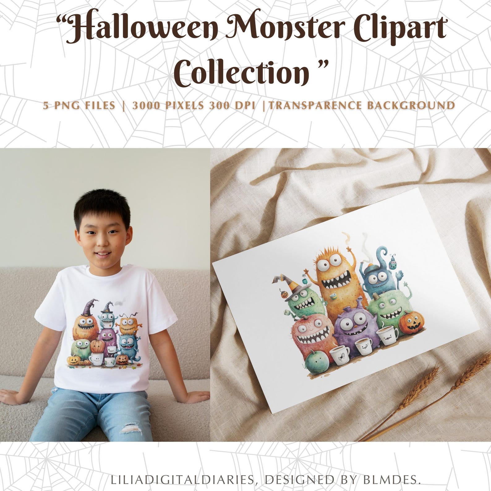 Halloween Monster Clipart Set,watercolor Digital Clipart,cute Halloween ...