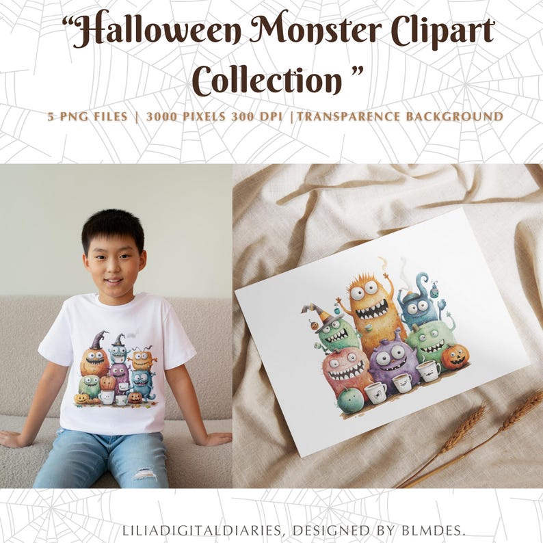 Halloween Monster Clipart Set,watercolor Digital Clipart,cute Halloween ...