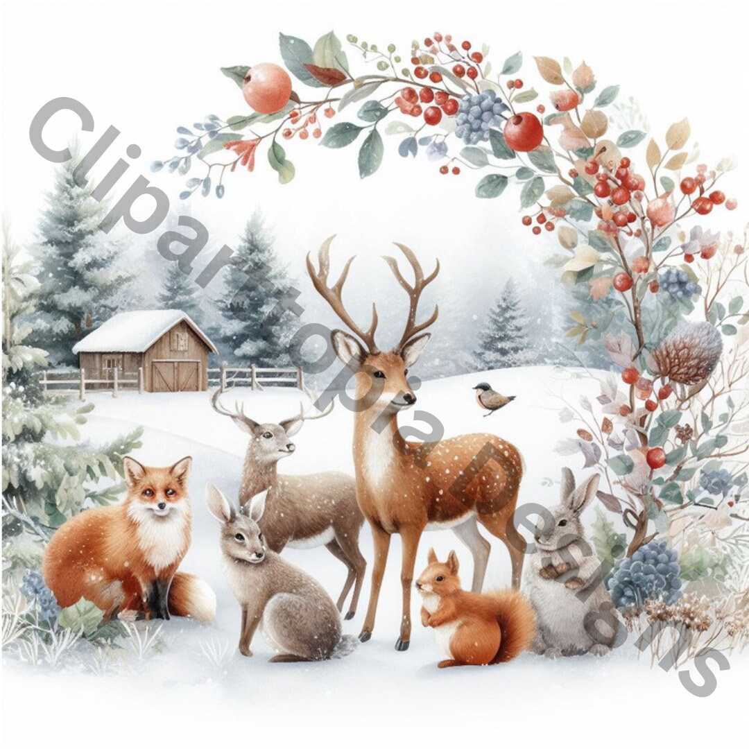 22 PNG Clipart Images Winter Woodland Watercolor Animals Clipart ...