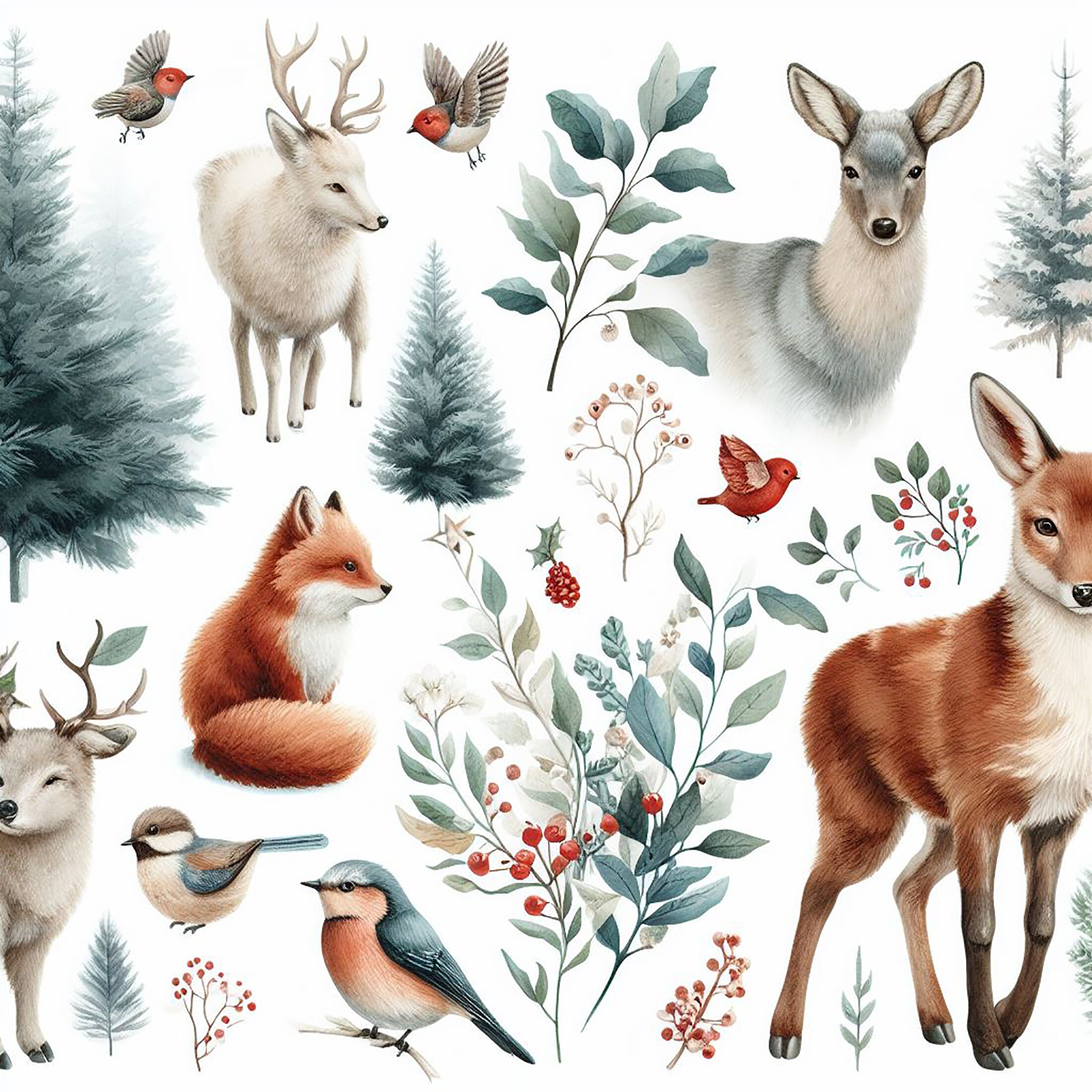 22 PNG Clipart Images Winter Woodland Watercolor Animals Clipart ...