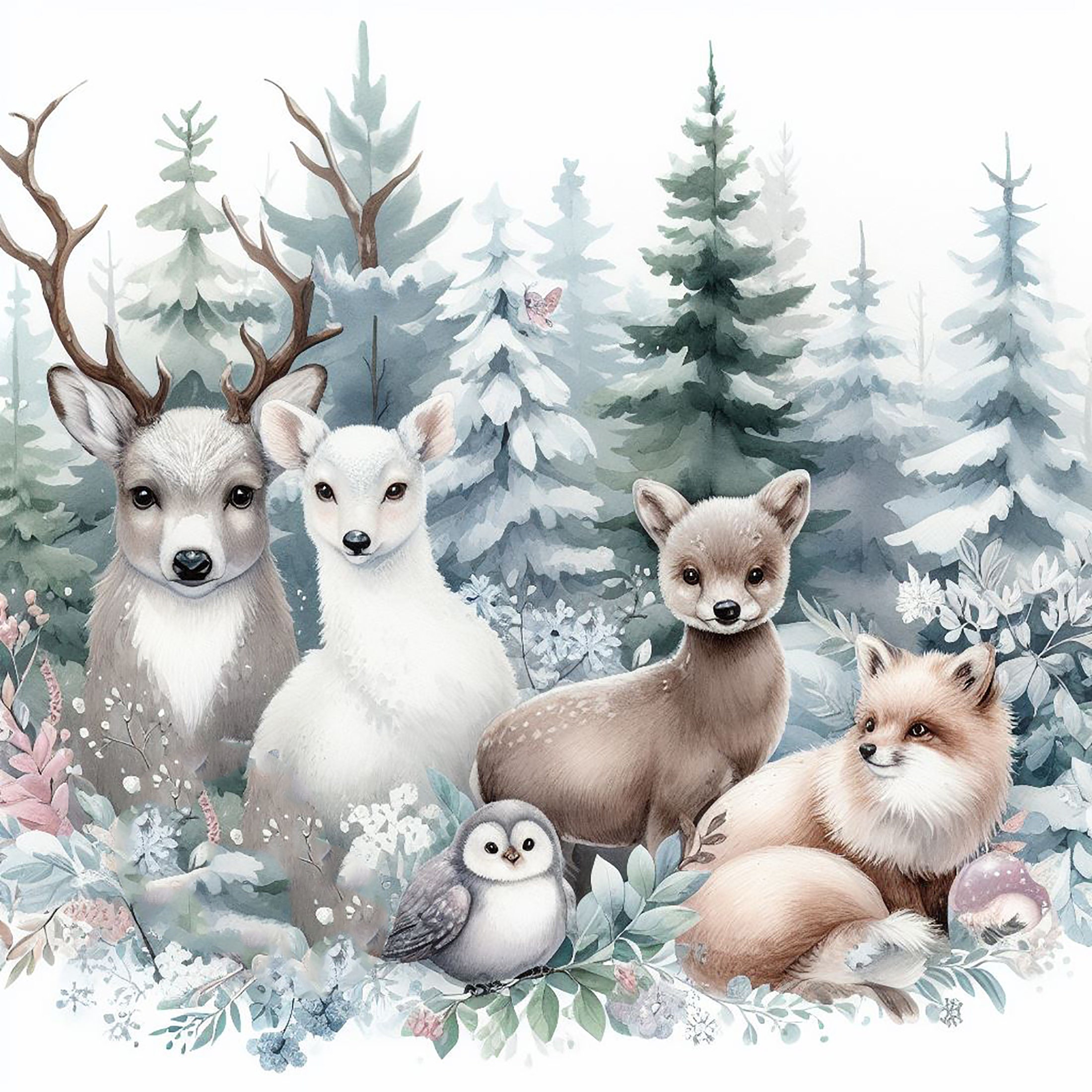 22 PNG Clipart Images Winter Woodland Watercolor Animals Clipart ...