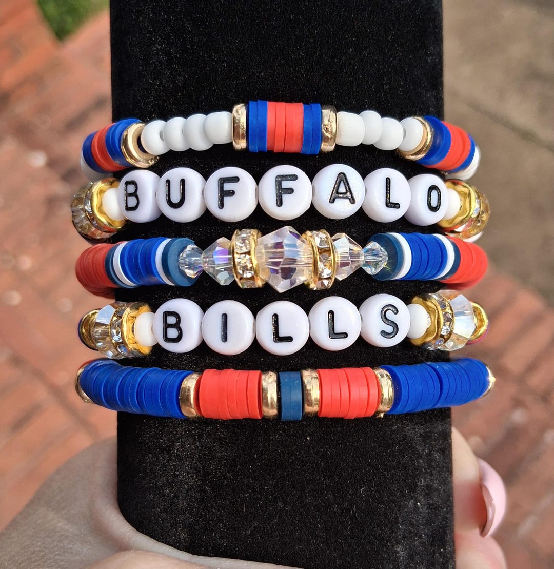 FULL STACK Bills Heishi Bracelet Stack Buffalo Rhinestone NFL Game Day ...