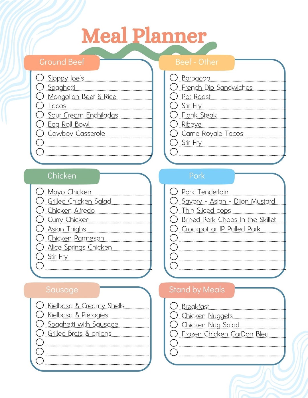 Printable Meal Planning Choice Board Canva Template - Etsy