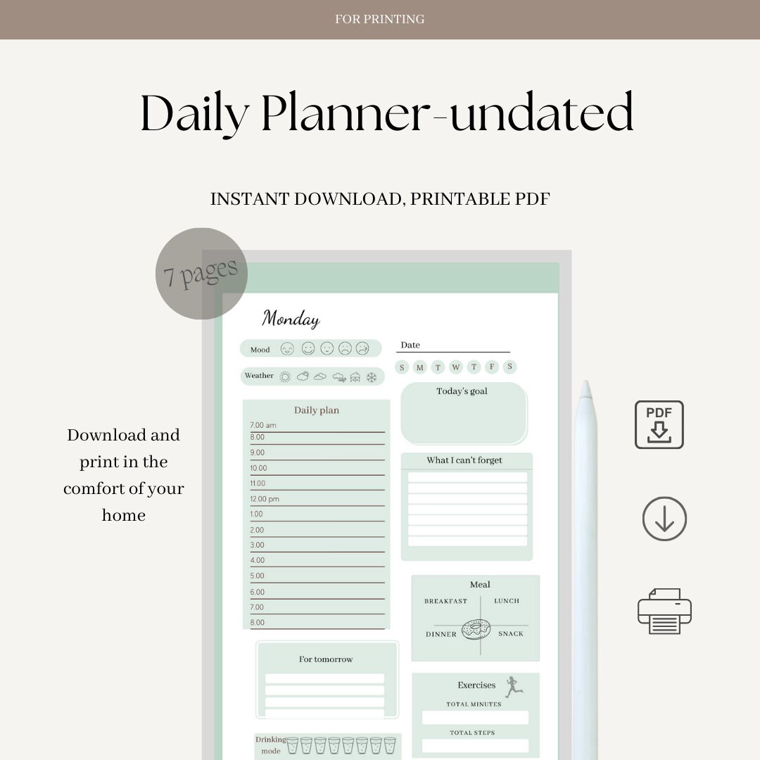 Printable Daily Planner, Productivity Planner With Half-hourly and ...