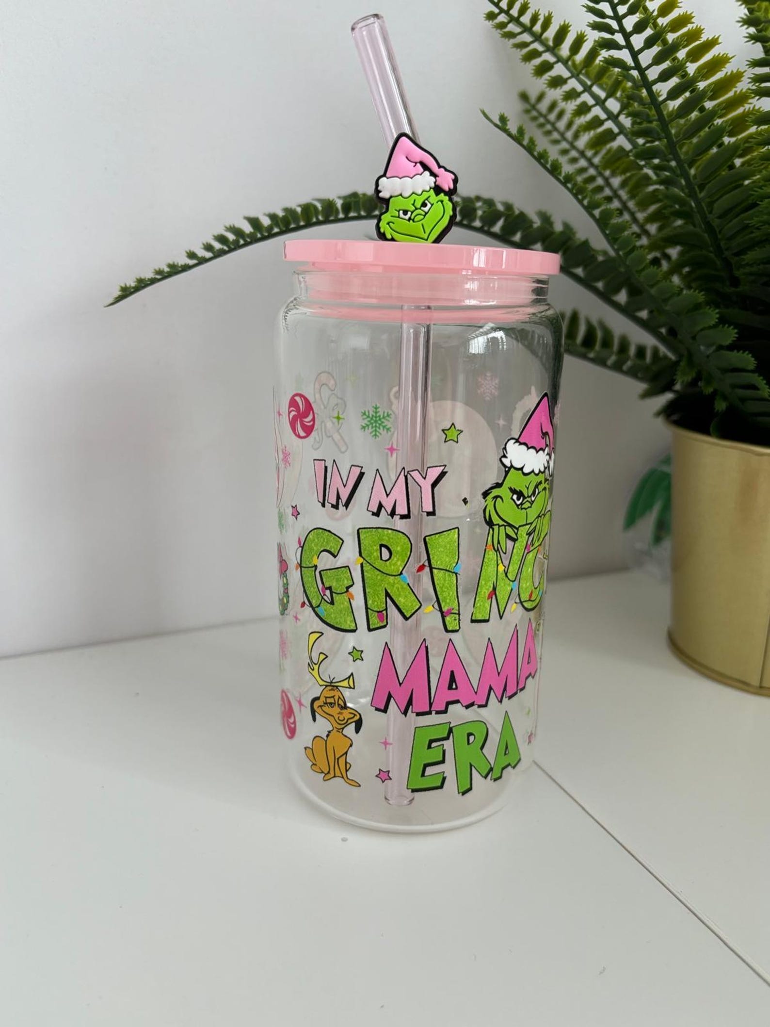The Grinch Pink Mama Christmas 16oz Glass Can | Christmas Glass | Gift ...