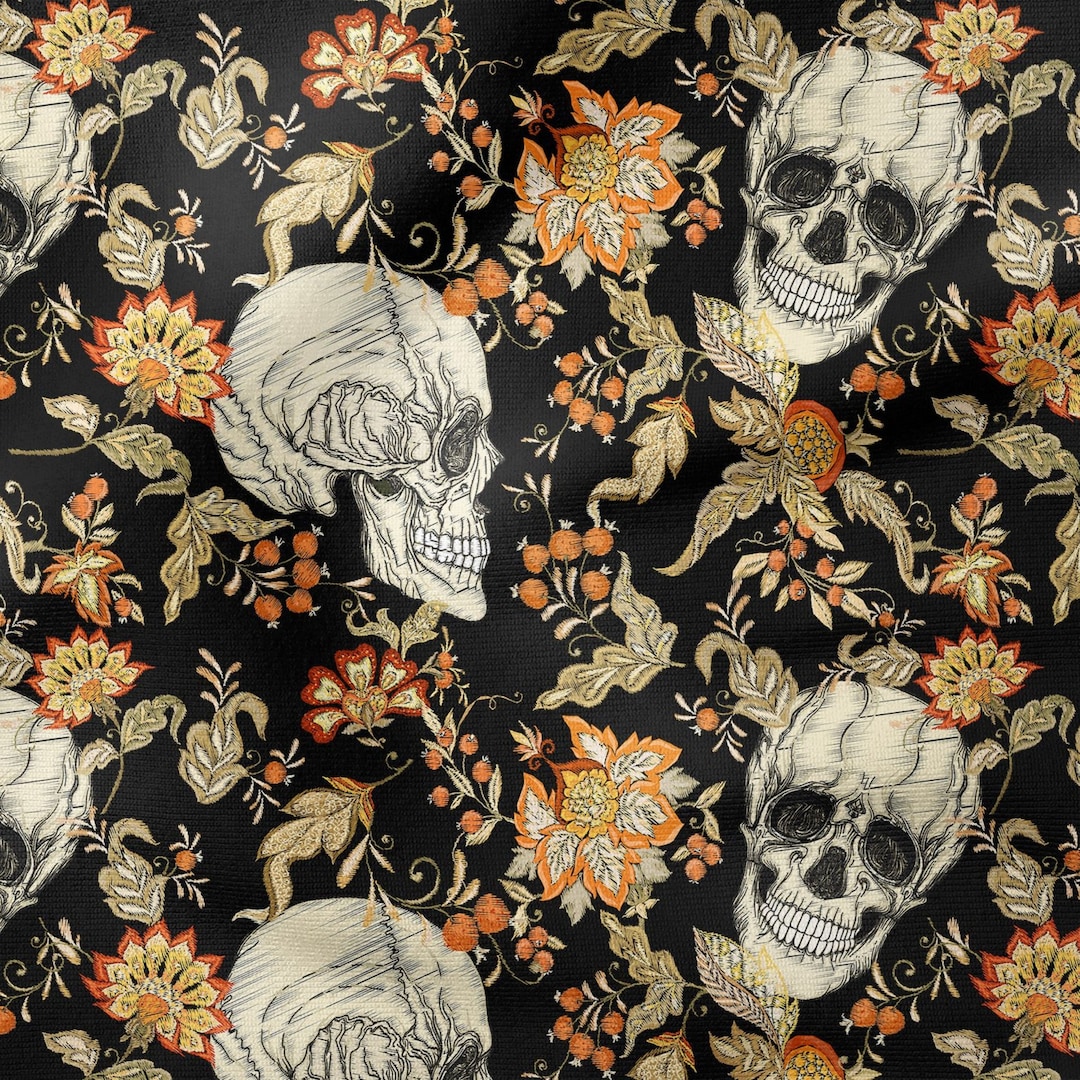 Halloween Fabric by the Yard Skulls Pattern Fabric Black and - Etsy