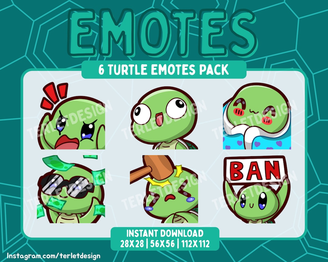 6 Turtle Emotes Pack for Twitch Streamers, Discord, Youtube Instant ...
