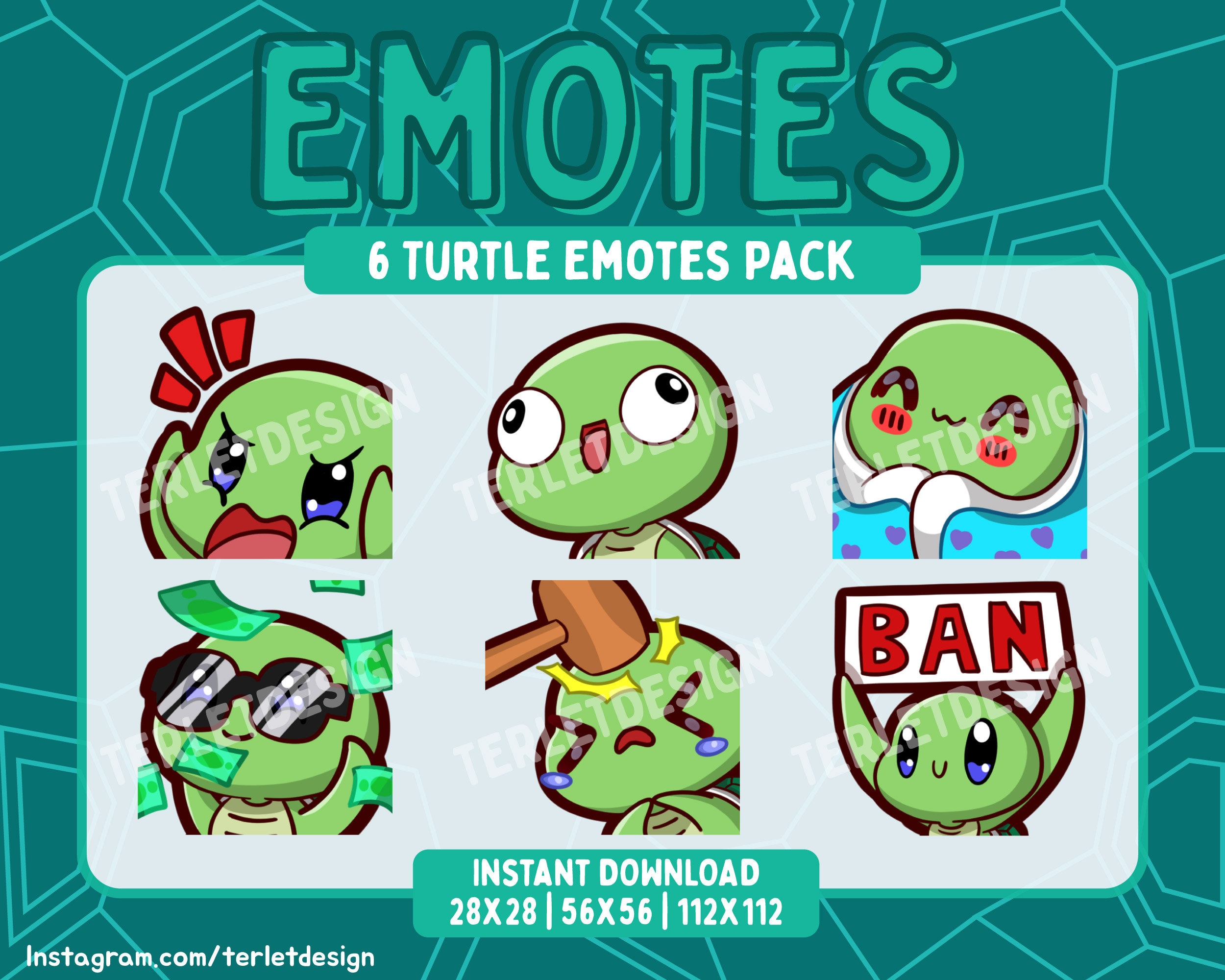 6 Turtle Emotes Pack for Twitch Streamers, Discord, Youtube Instant ...